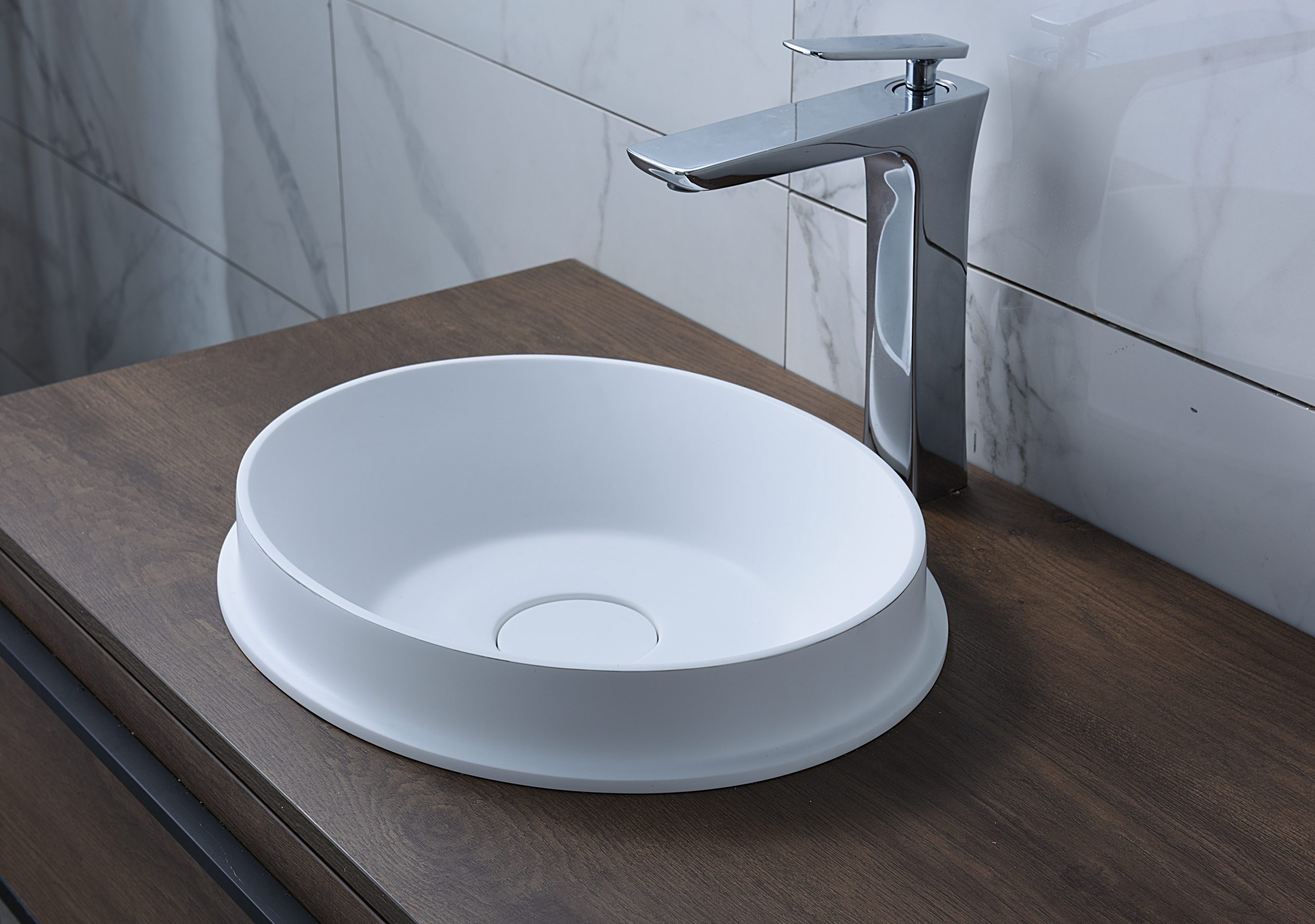 Italian Style Luxury Contemporary Stone Resin Vessel Sink Modern Art Sink matte White with Pop ...